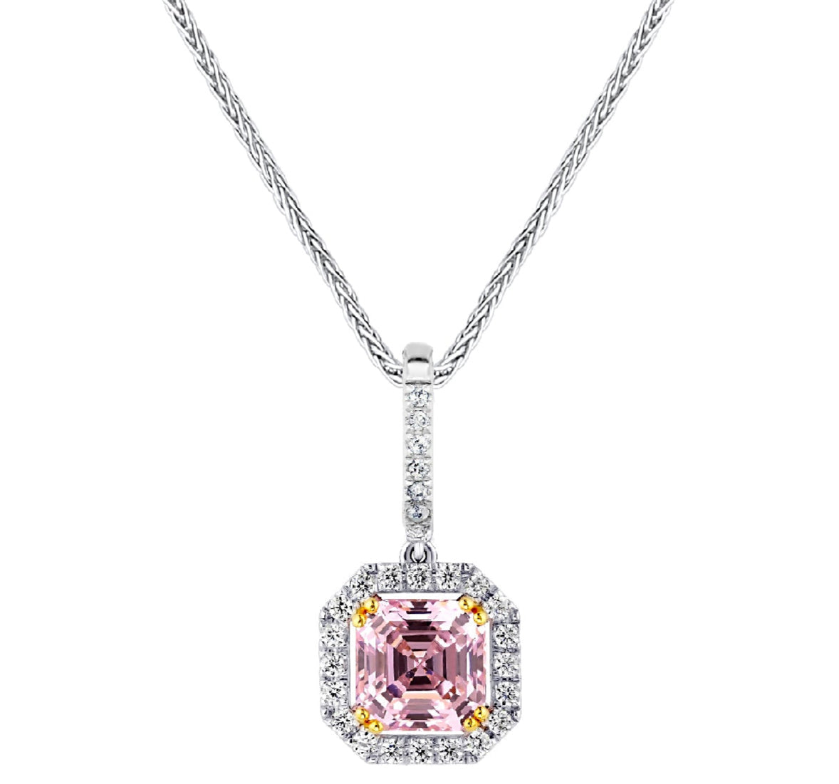 Sterling Fancy Light Pink Asscher Cut Pendant on 18" Sterling Silver 1 ...