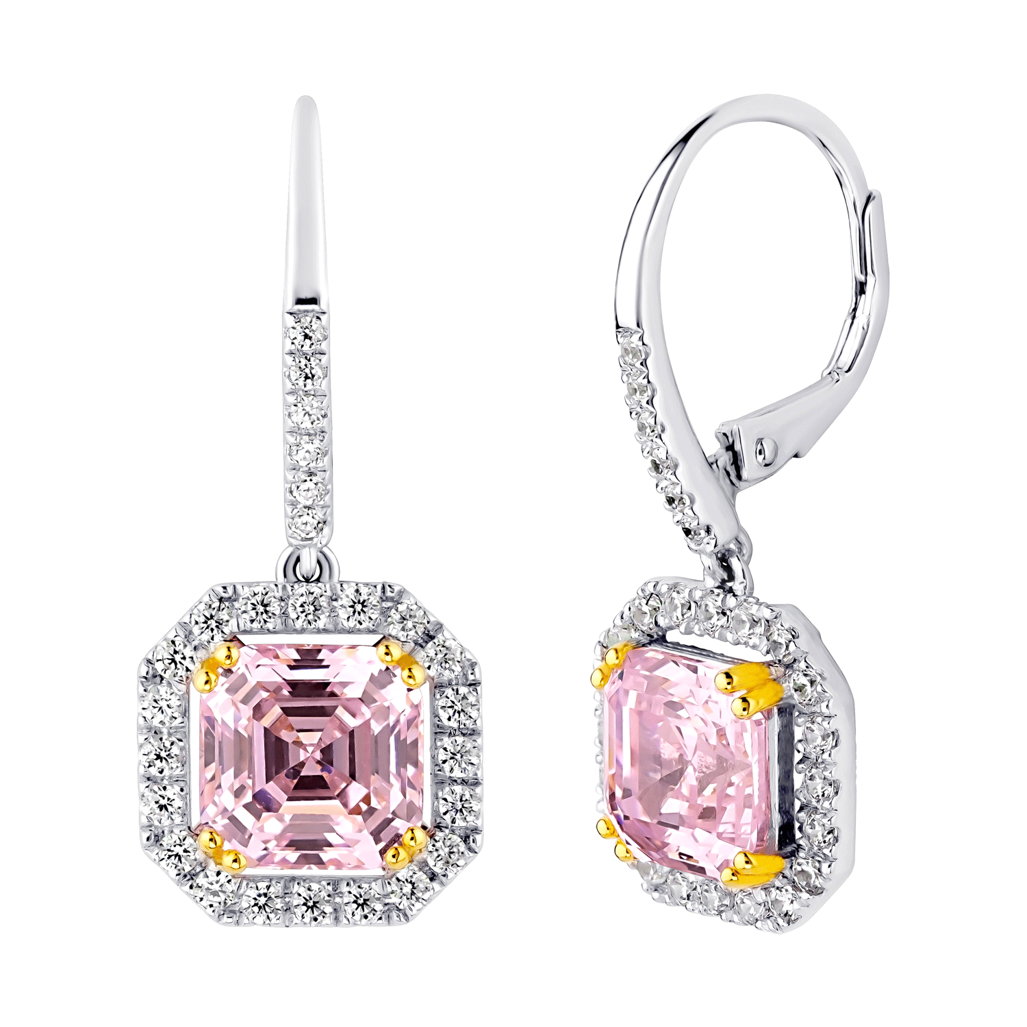 Sterling Silver Fancy Light Pink Asscher Cut Drops with 18 KGP Prongs ...