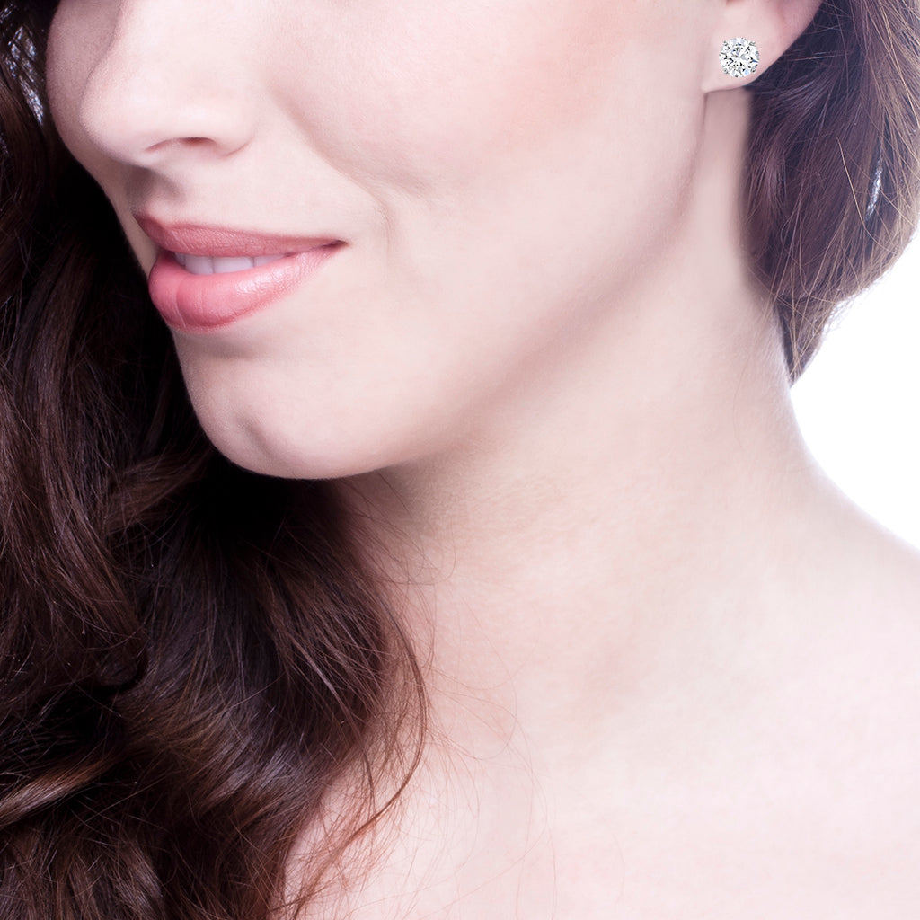 Sterling Silver 2 Carat 4 Prong Cubic Zirconia Solitaire Studs – Bling ...