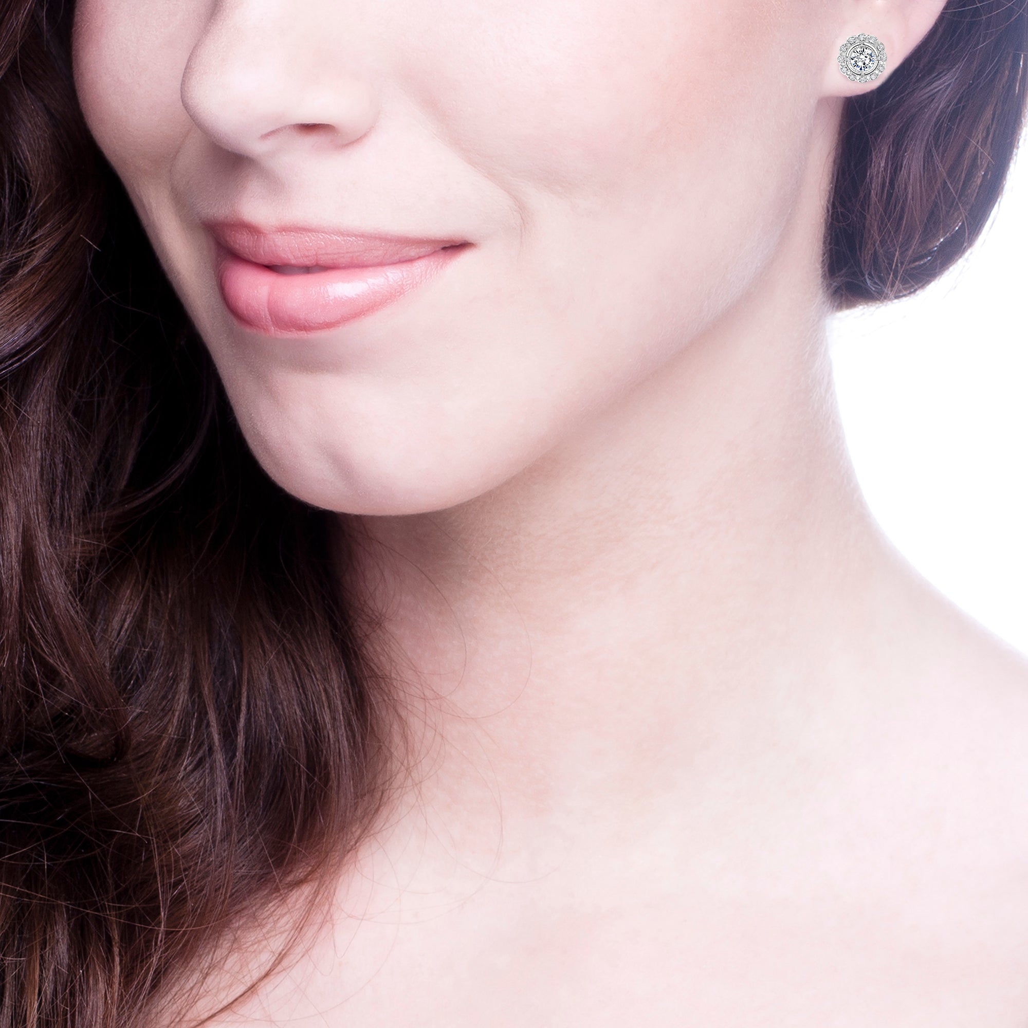 Sterling Silver Cubic Zirconia Vintage Round Lace Stud Earrings – Bling ...