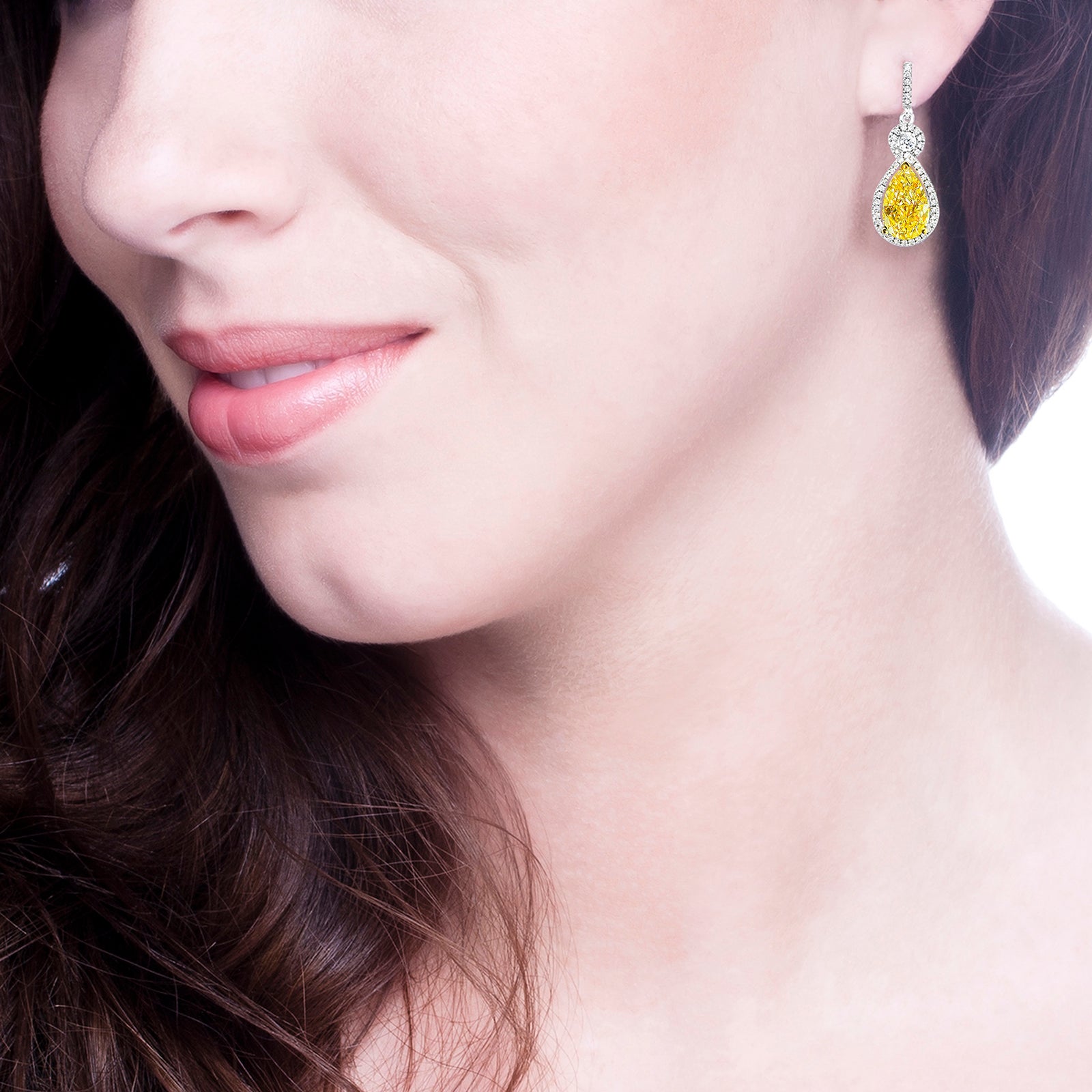 Silver Victorian Fancy Light Yellow Cubic Zirconia Teardrop Earrings ...
