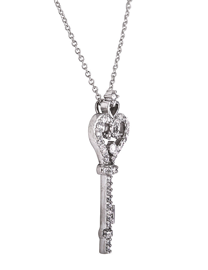 Sterling Silver Cubic Zirconia Estate Vintage Key Pendant Necklace ...