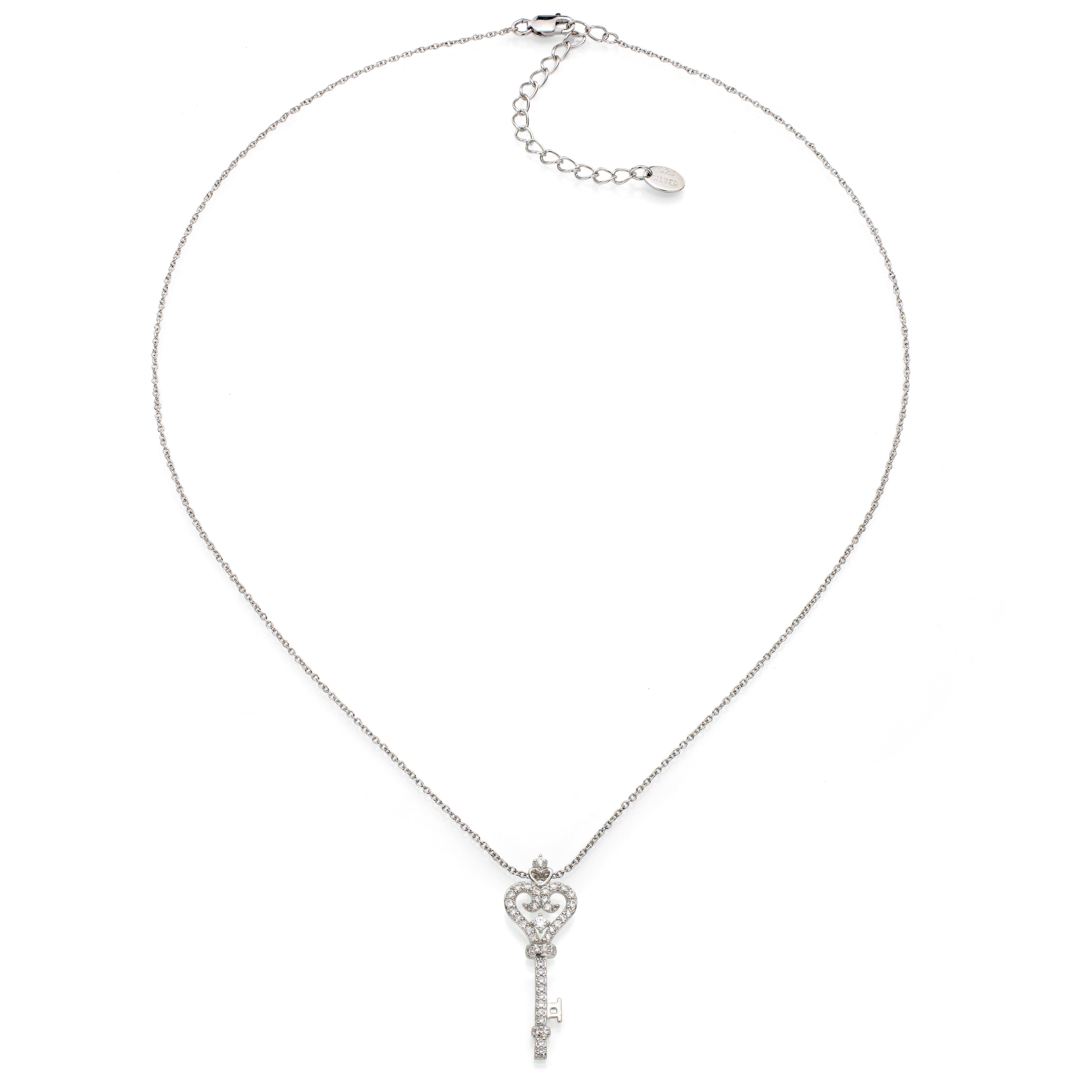 Sterling Silver Cubic Zirconia Estate Vintage Key Pendant Necklace ...